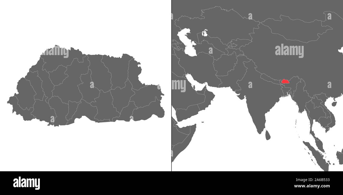 Mappa di Bhutan con posizione sulla mappa asiatica Immagine e ...