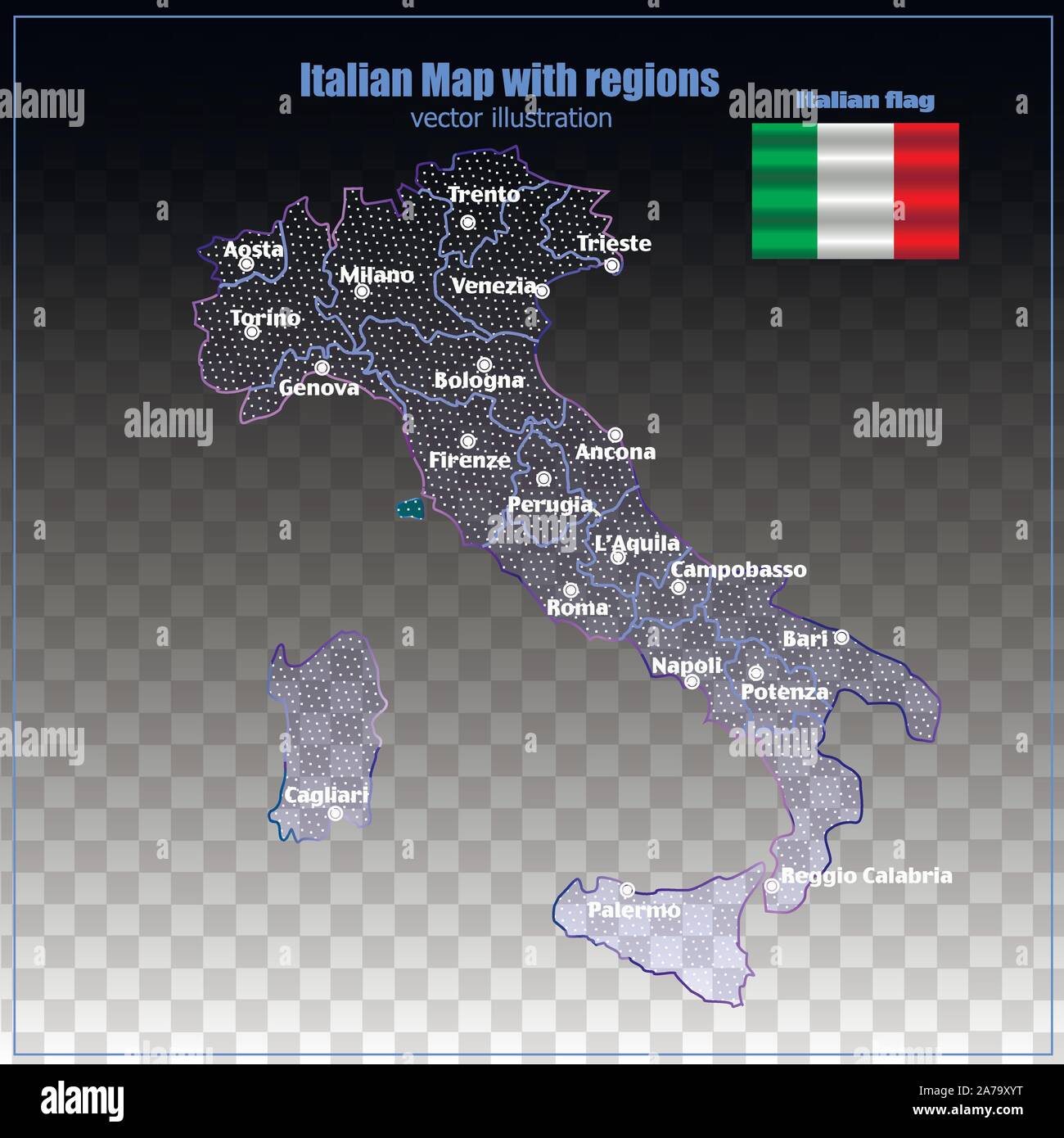 Mappa dell'Italia. Luminoso con illustrazione colorata mappa italiano ...