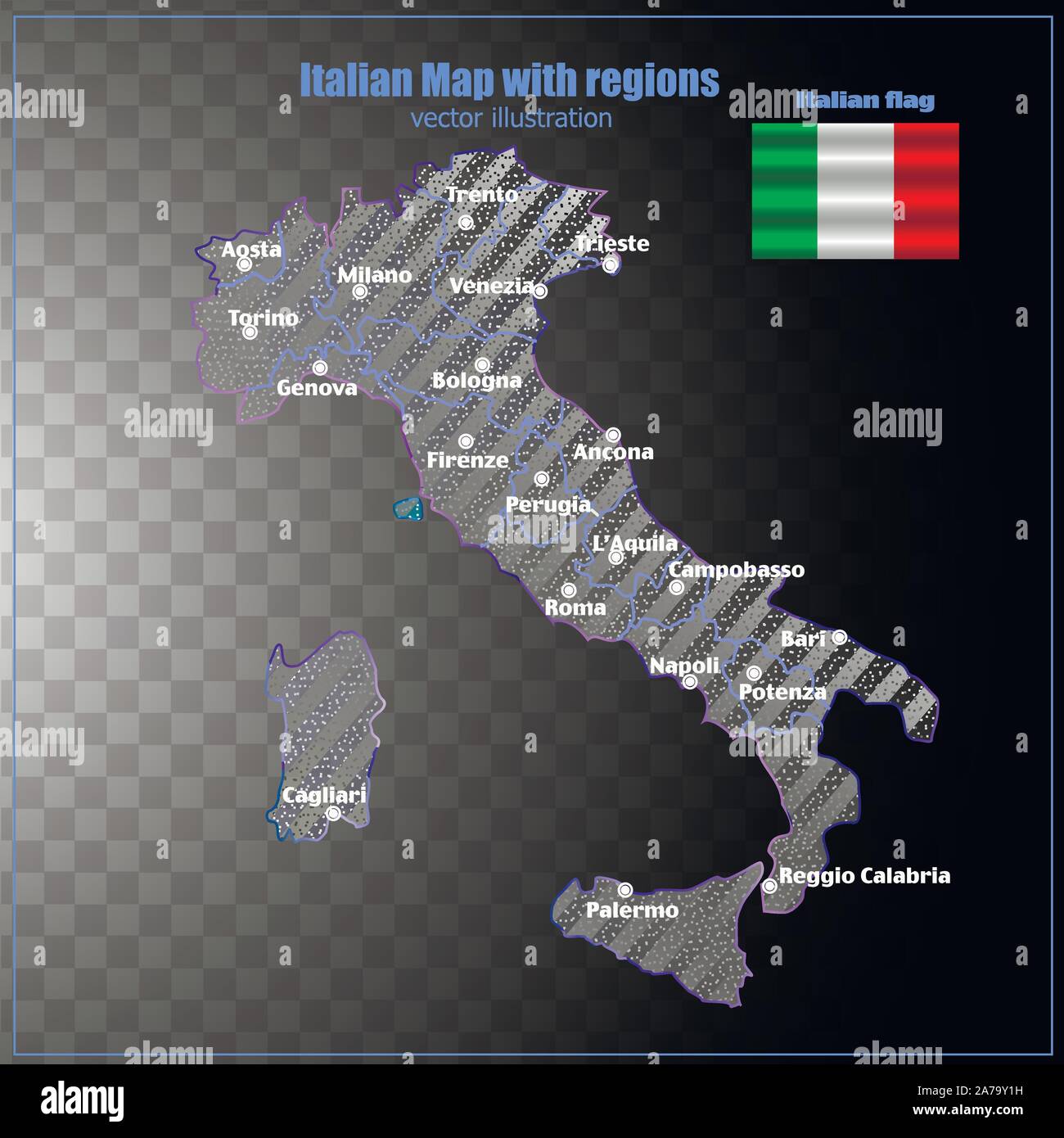 Mappa dell'Italia. Luminoso con illustrazione colorata mappa italiano ...