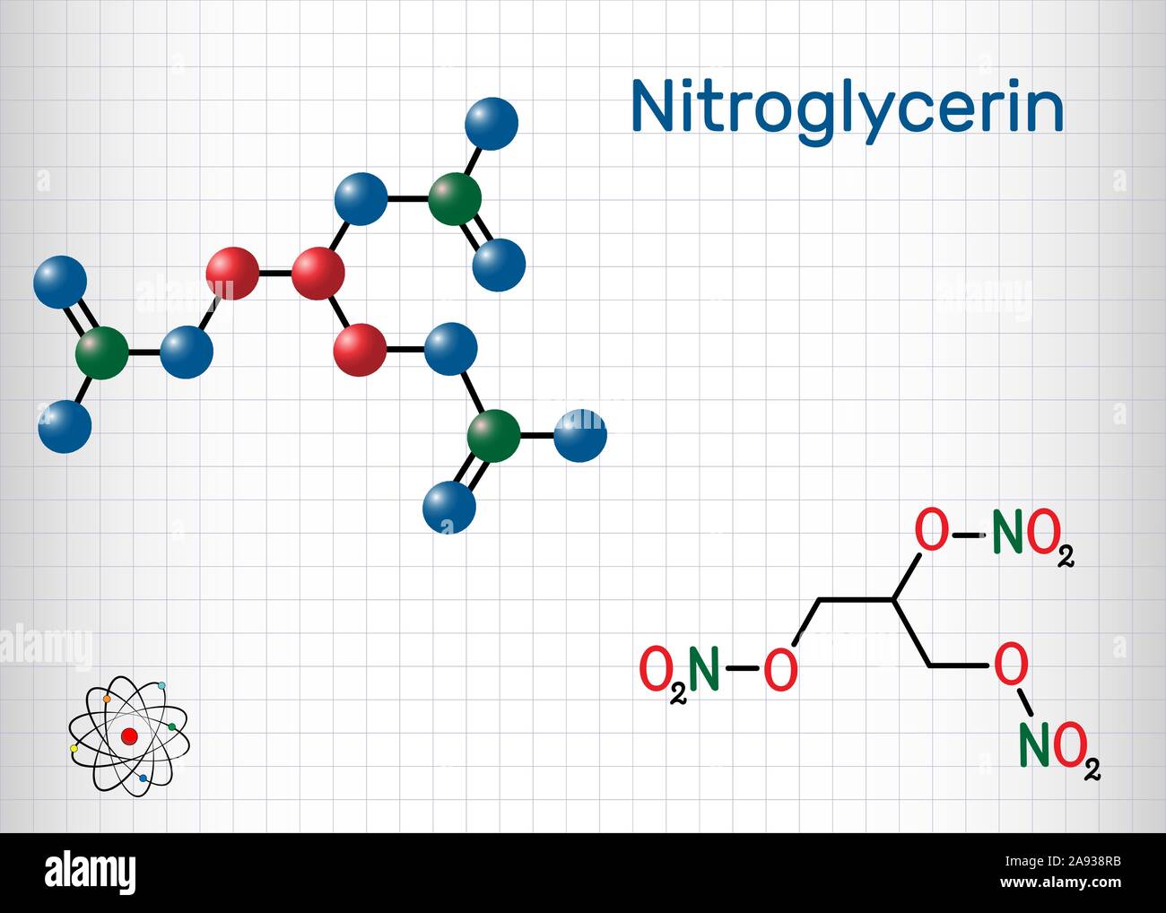 La nitroglicerina, gliceril trinitrato, nitro molecola del farmaco ed ...