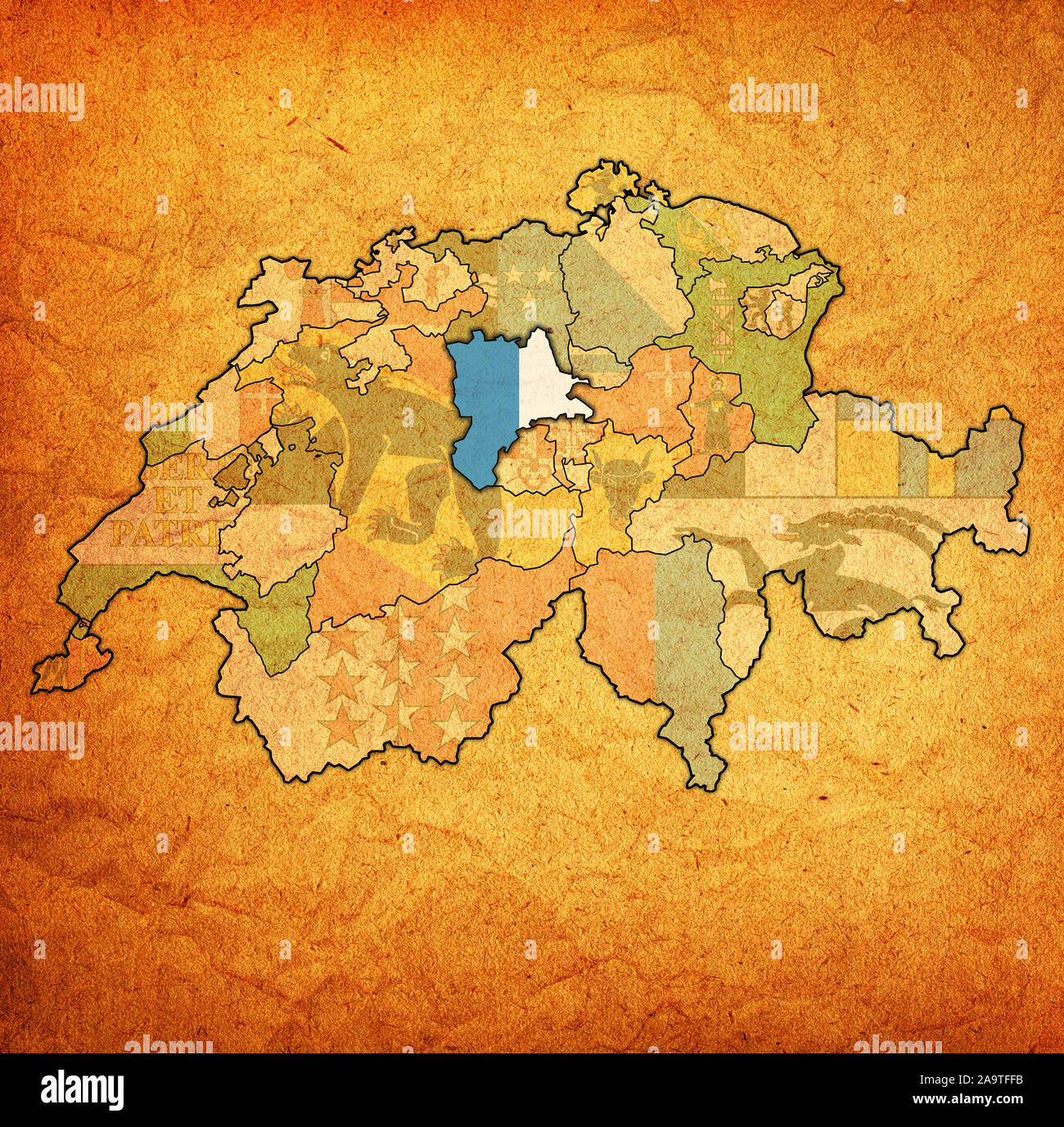 Bandiera e territorio del cantone di Lucerna sulla mappa di divisioni ...