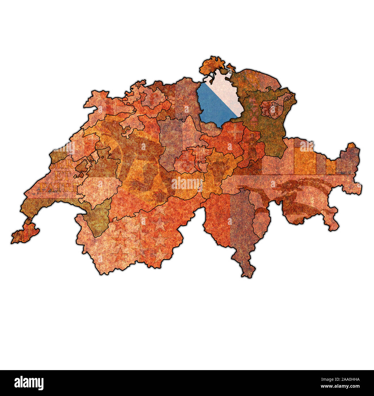 Bandiera e territorio del Cantone di Zurigo sulla mappa di divisioni ...