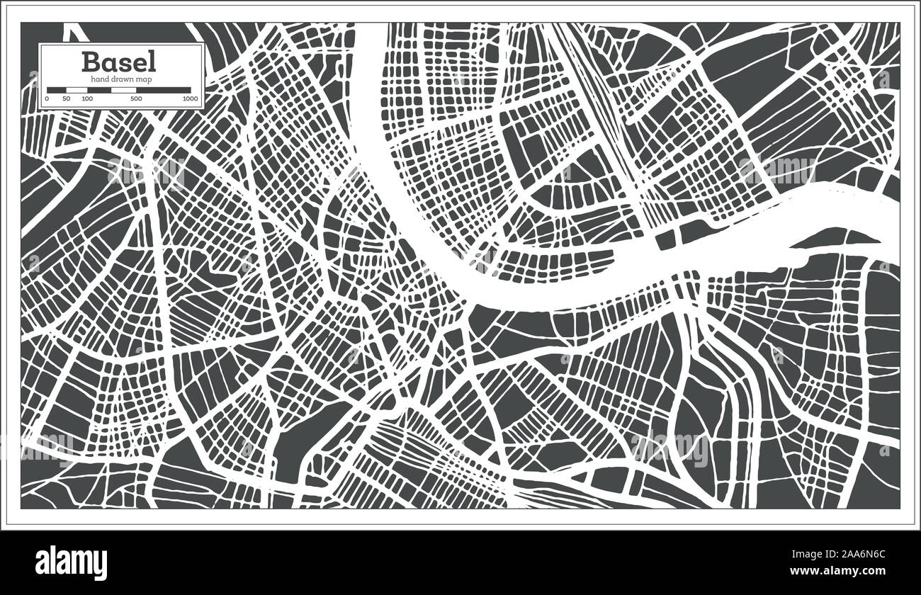 Basilea Svizzera Mappa della città in stile retrò. Mappa di contorno ...