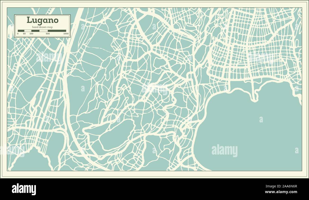 Lugano - Svizzera Mappa della città in stile retrò. Mappa di contorno ...