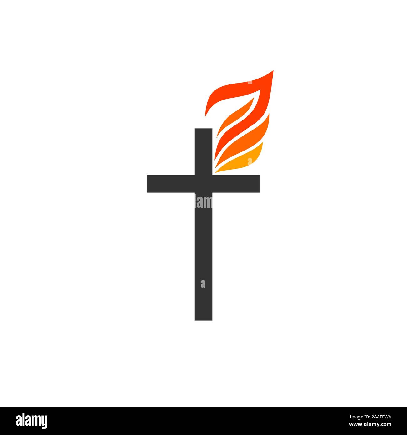 Simboli cristiani. Il logo della chiesa. La croce di Gesù, la fiamma ...