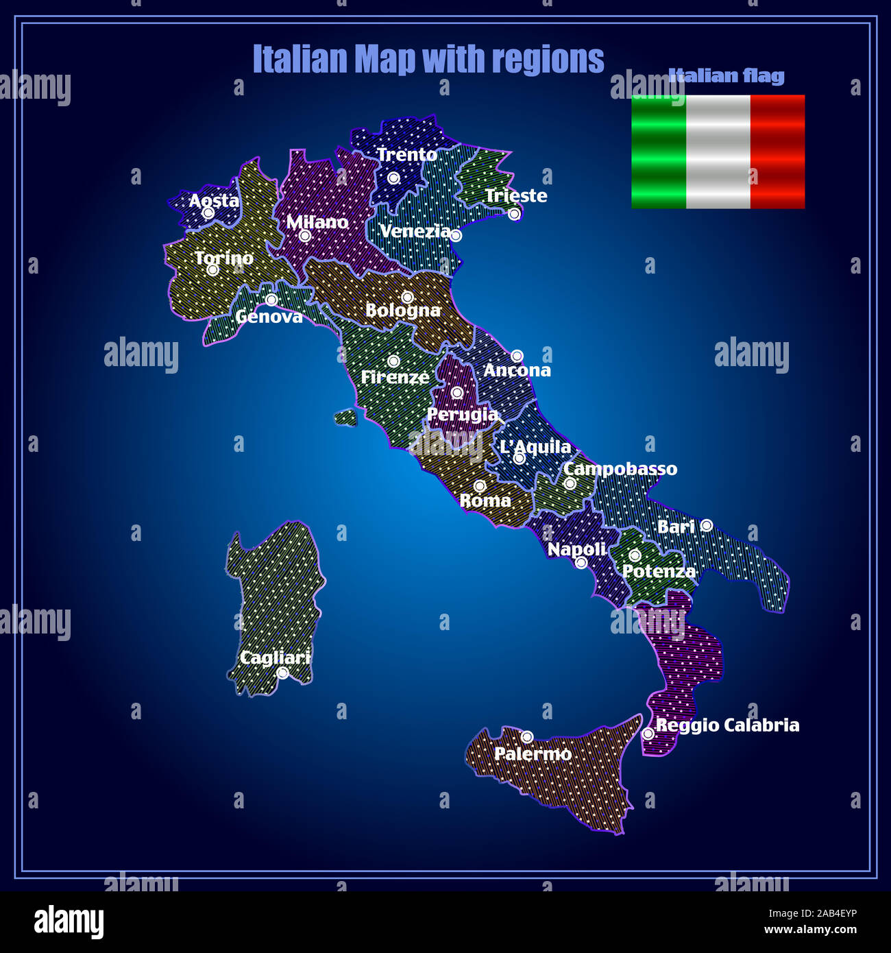 Mappa dell'Italia. Luminoso con illustrazione colorata mappa italiano ...
