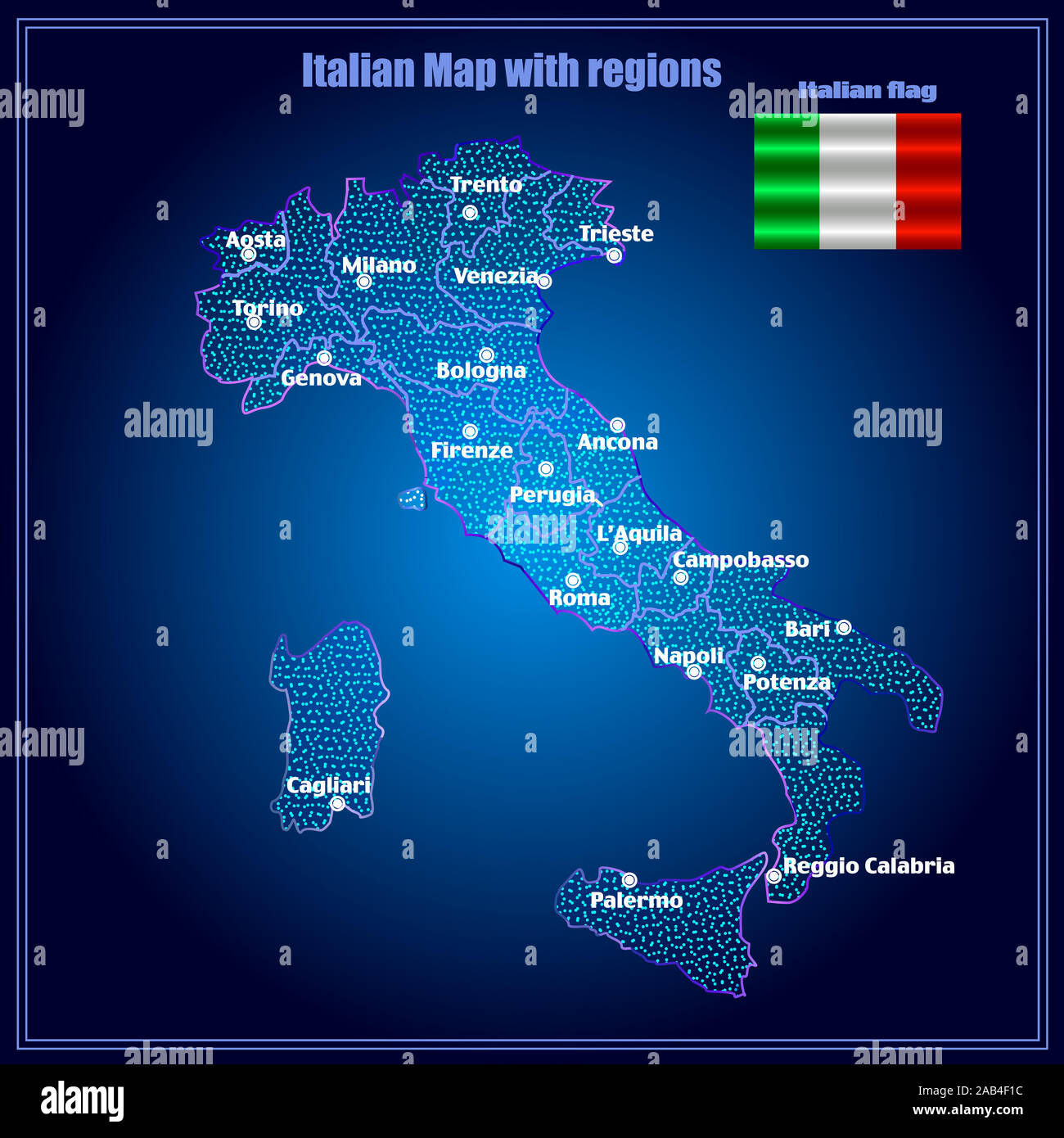 Mappa dell'Italia. Luminoso con illustrazione colorata mappa italiano ...