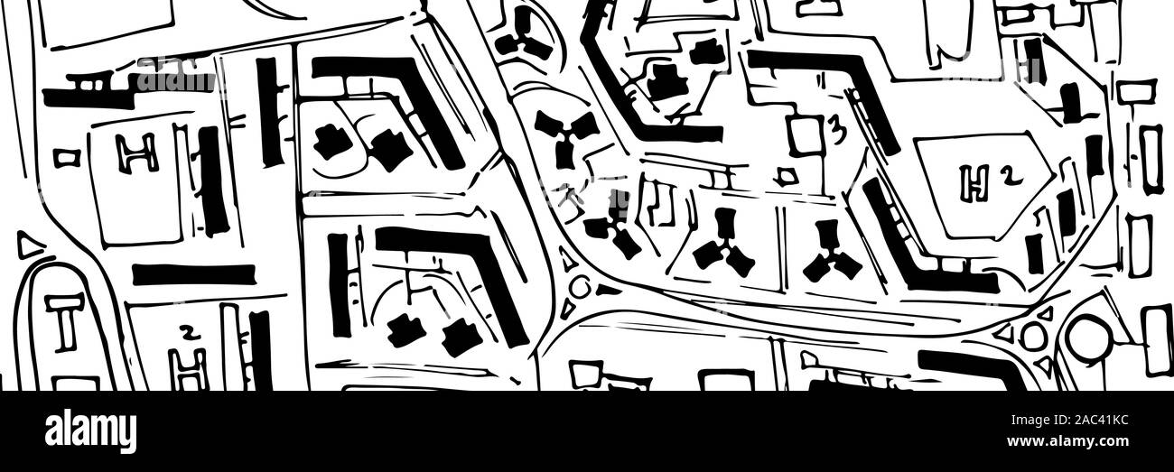 Doodle mappa della città texture. Architettura urbana piano, disegno tecnico. Mappa stradale ...