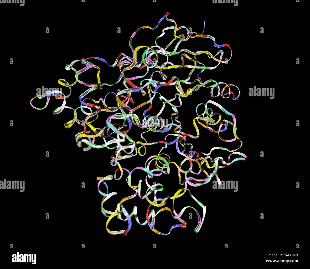 La lipasi. Illustrazione di computer di una molecola di lipasi. Si ...