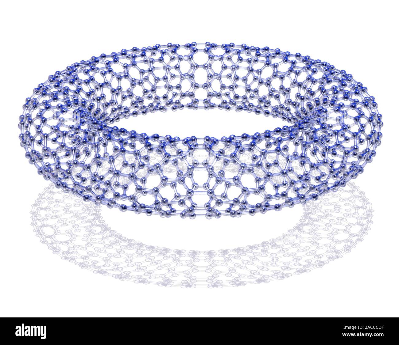 La tecnologia di nanotubi. Computer grafica di un fullerene cilindrico (nanotubo di carbonio ...