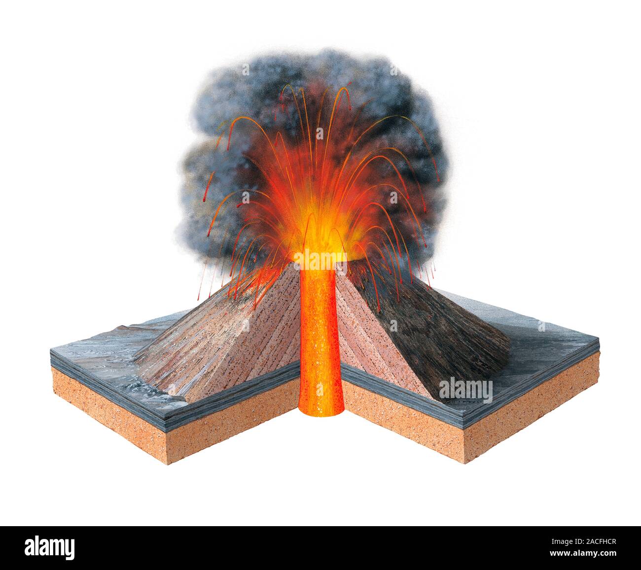In eruzione cono di scorie. Computer in sezione illustrazione che ...