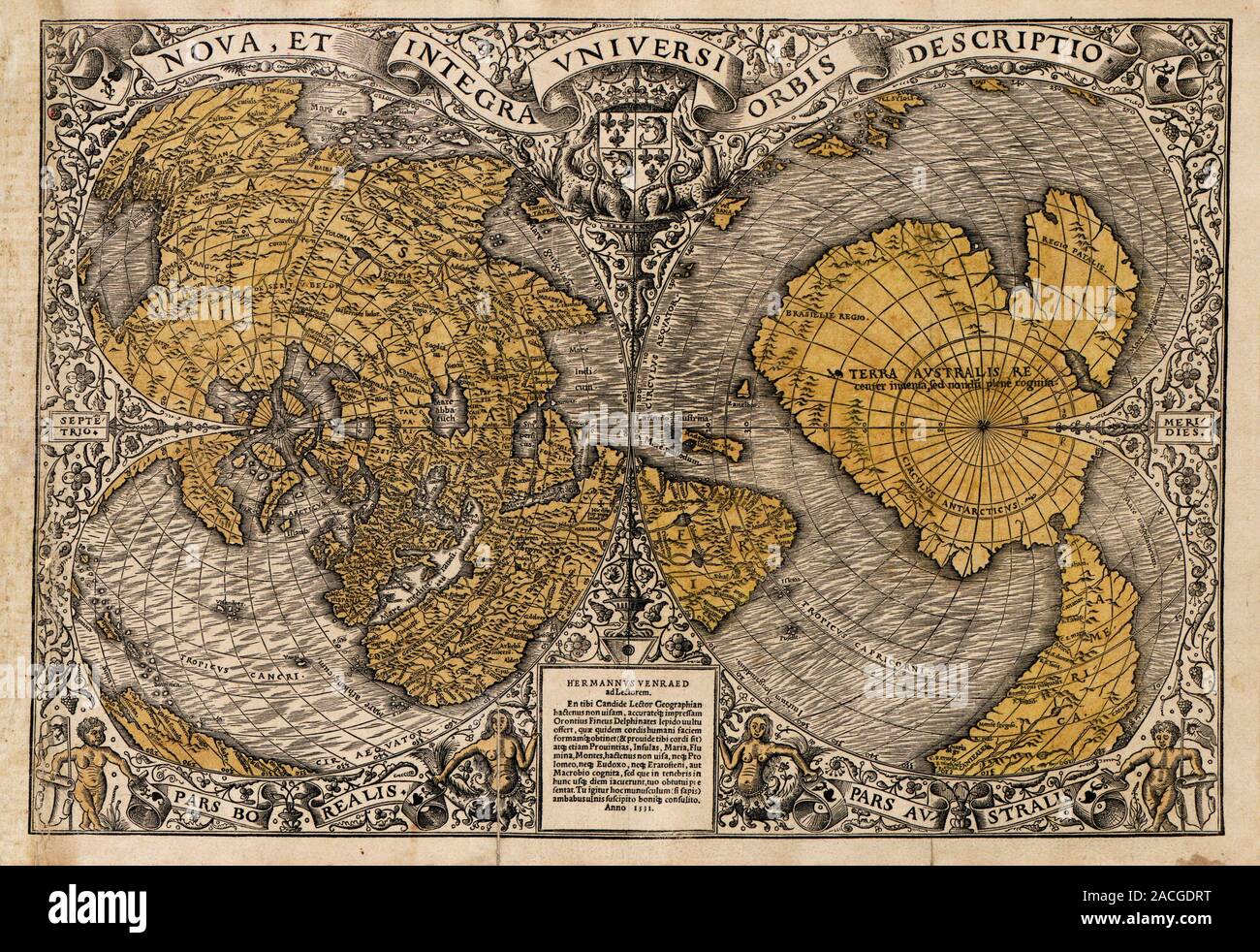 Oronce ammenda la mappa del mondo. Mappa del mondo nord e sud del mondo ...