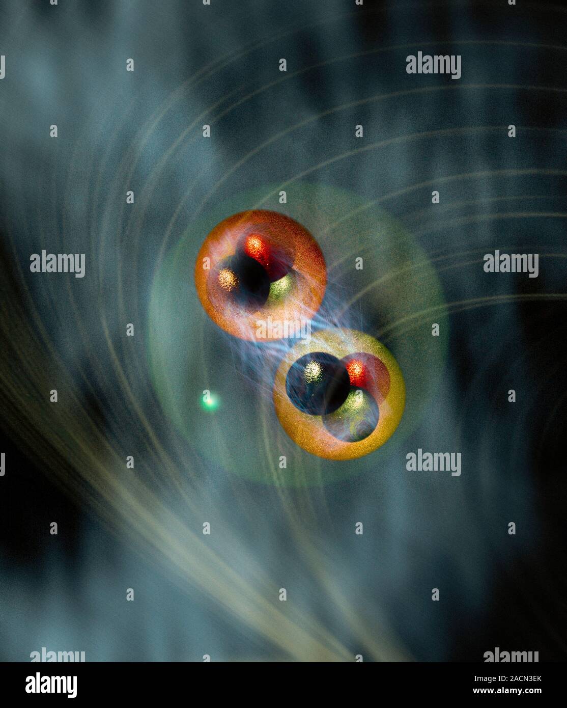 Un atomo di idrogeno, modello concettuale. Computer grafica che ...