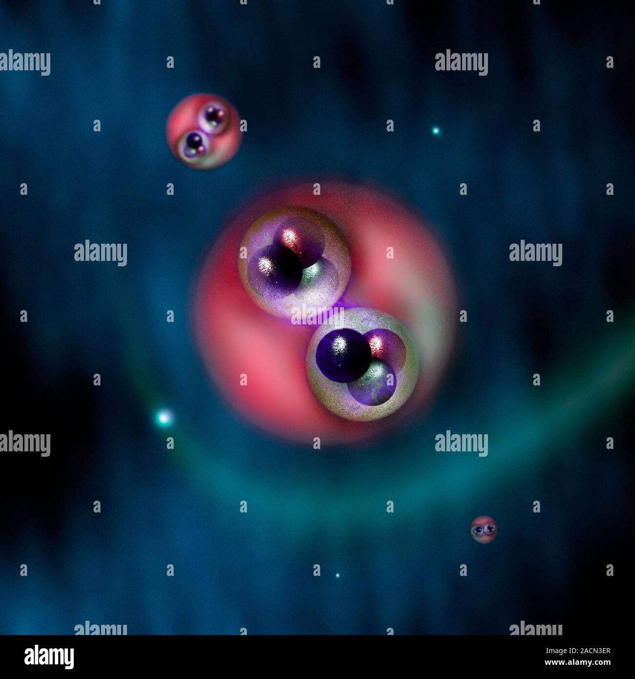 Gli atomi di idrogeno, modello concettuale. Computer grafica che ...