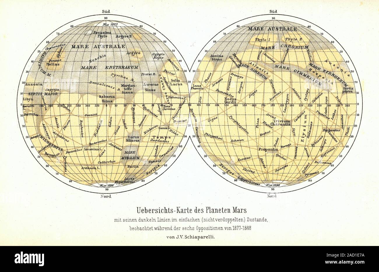 Mappa di Marte. Mappa storica della superficie di Marte. Questa mappa è ...