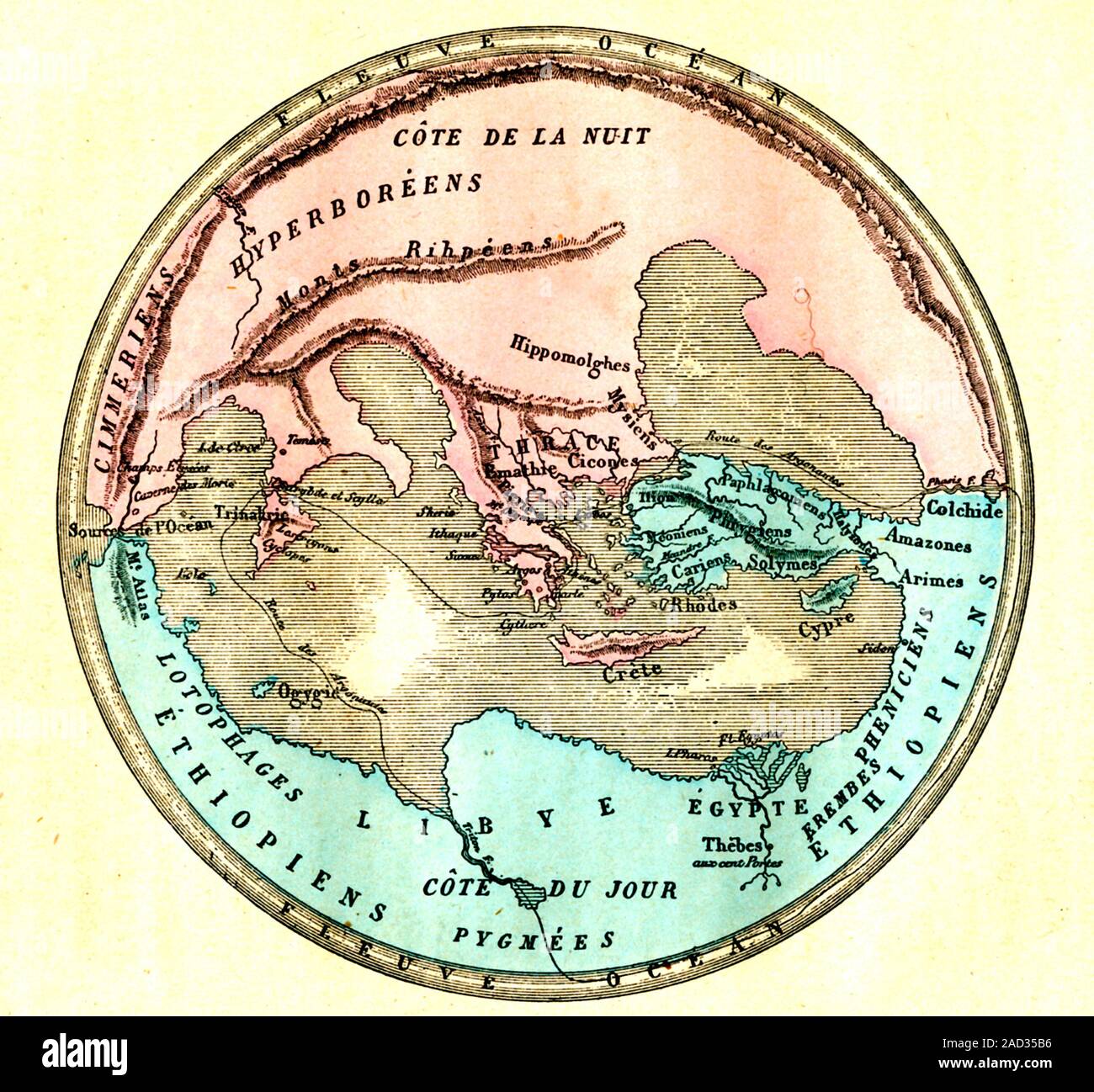 Il mondo di Omero. 1886 replica di una mappa del mondo conosciuto ...