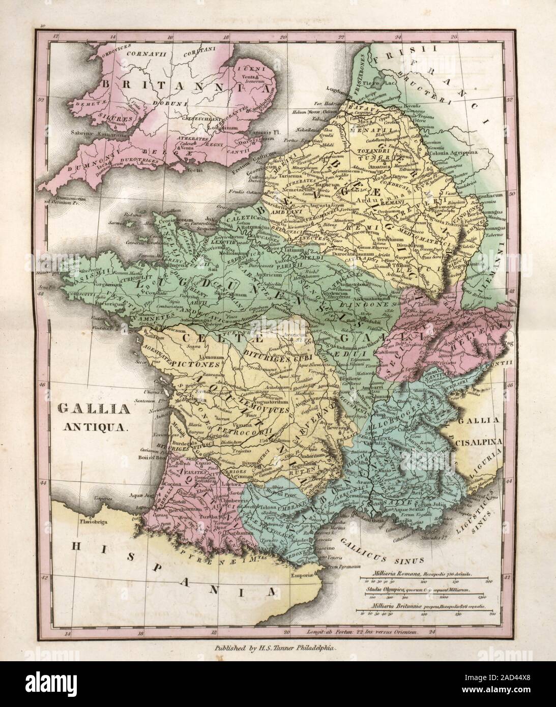 Mappa di antica Gallia, xix secolo. Questa mappa di antica Gallia ...
