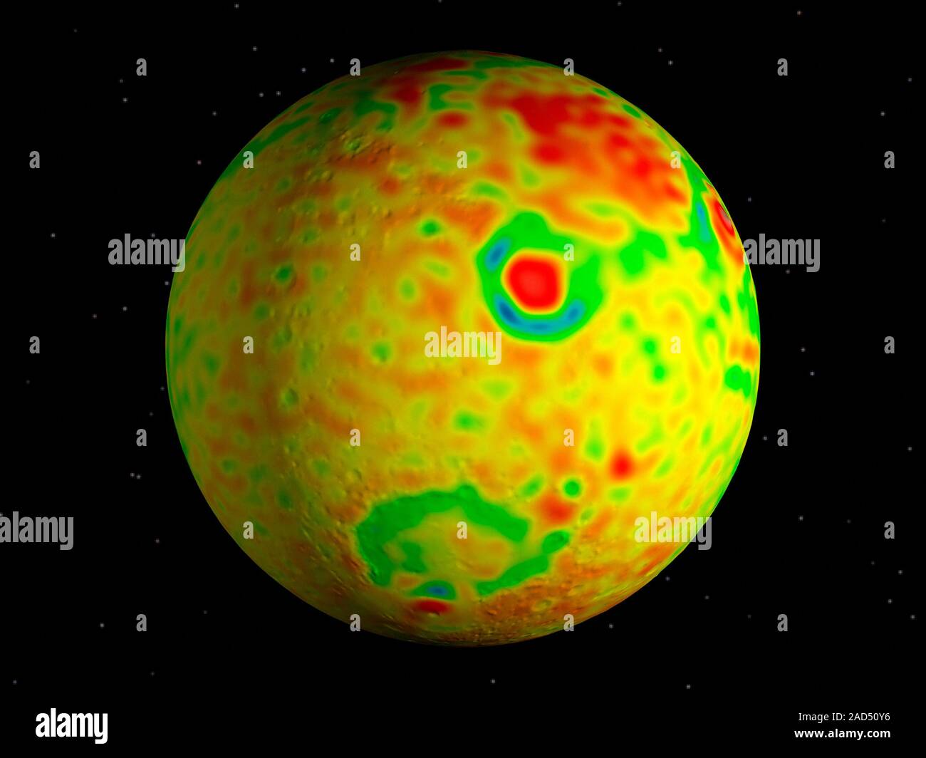 Anomalia di gravità mappa di Marte. Verticale mappa di gravità di Marte ...