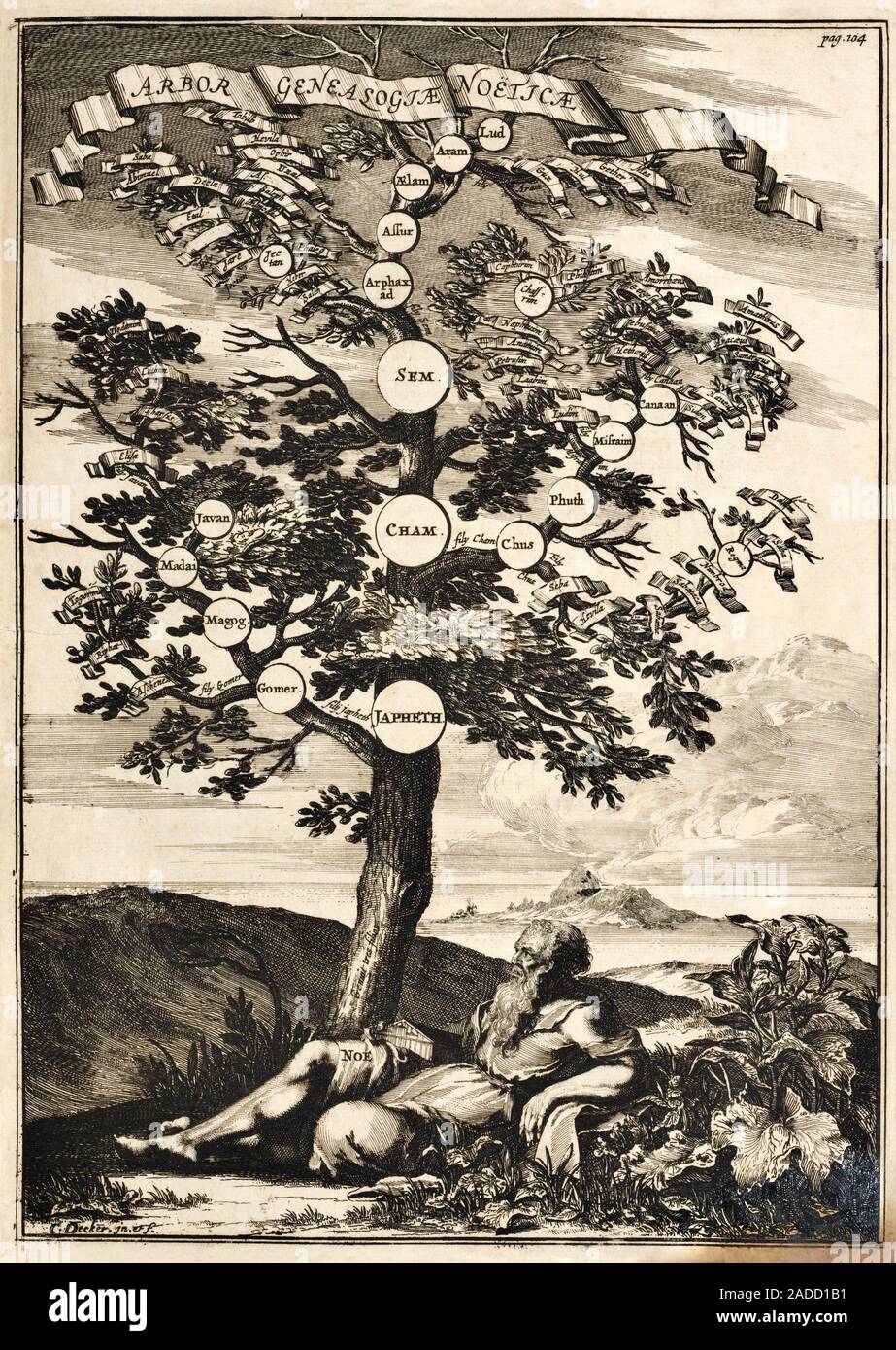 La famiglia di Noè tree. Del XVII secolo raffigurazione dell'albero di ...