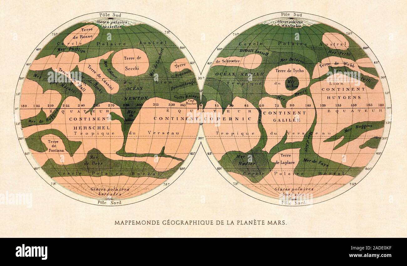 Questo inizio di Marte mappa da Giovanni Schiaparelli mostra cosiddetti ...