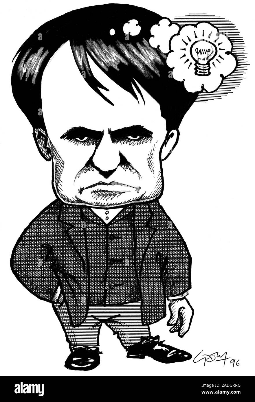 Thomas Edison. La caricatura dell'inventore americano Thomas Edison ...