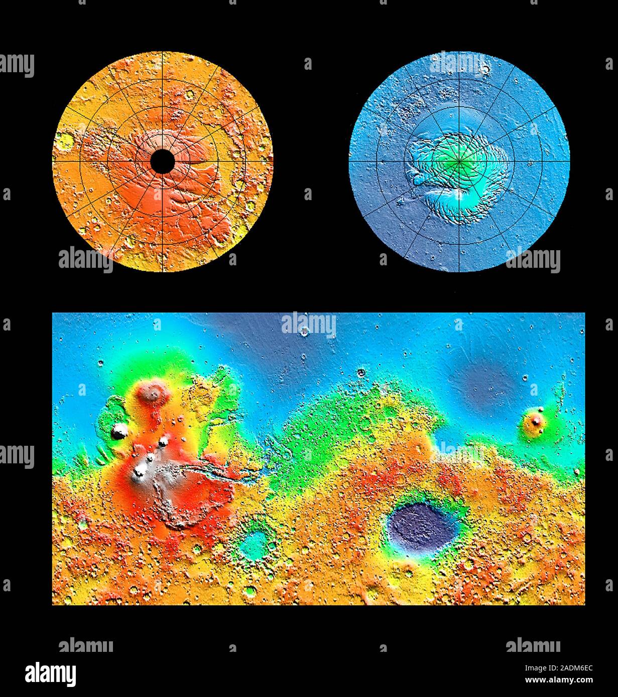 Mars Global topografia. Mappa tridimensionale di Marte che mostra la topografia di tutto il ...