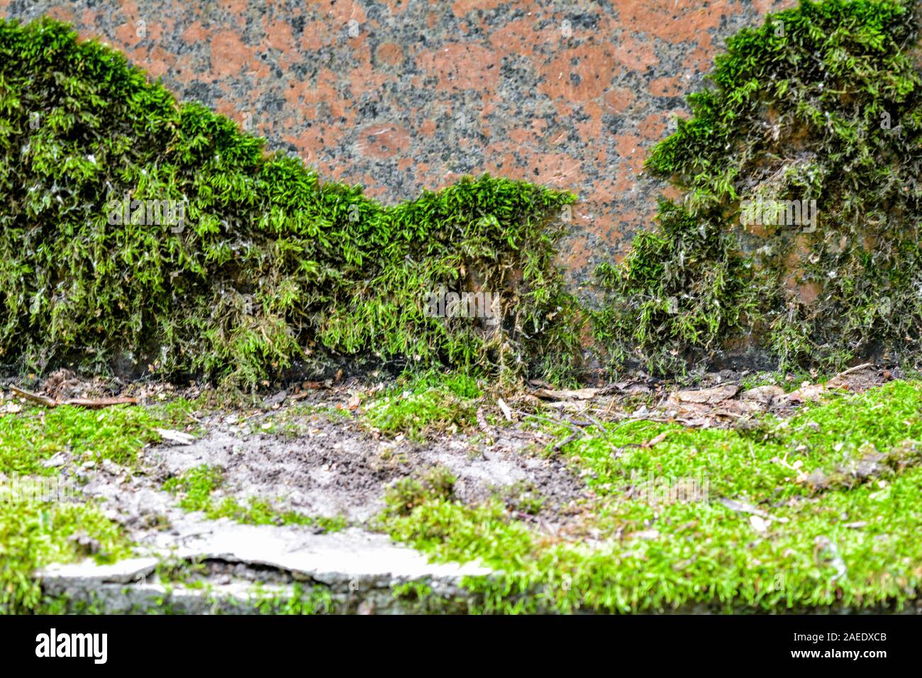 La texture della vecchia granito rosso muro di pietra con strati di ...
