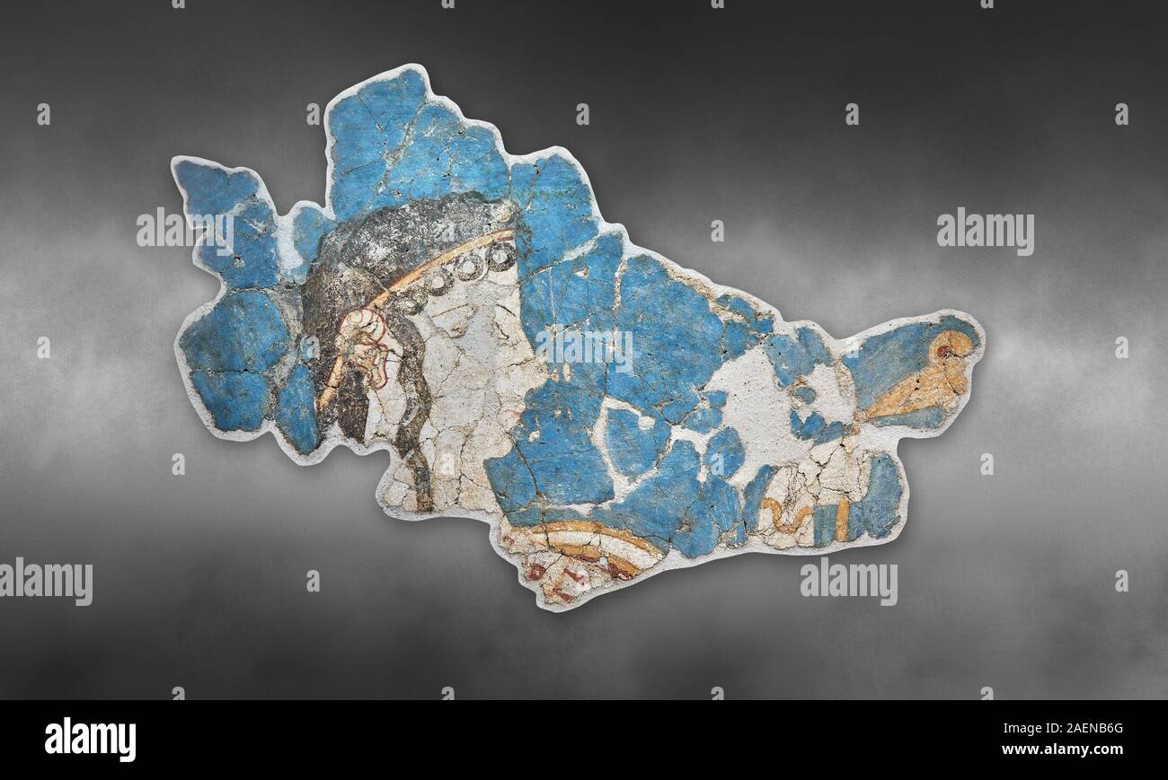 Affresco micenea pittura murale di una donna in una processione, Micene ...