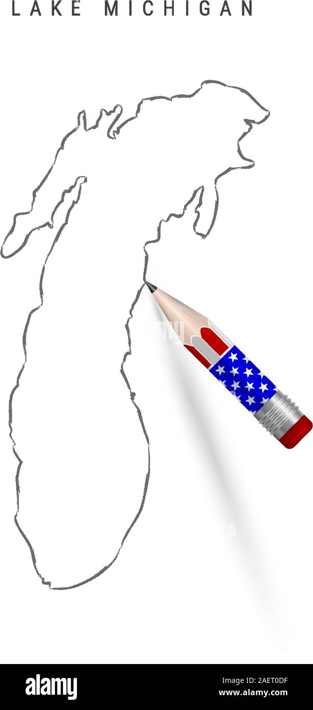 Il lago Michigan mappa vettoriale schizzo a matita. Il lago Michigan ...