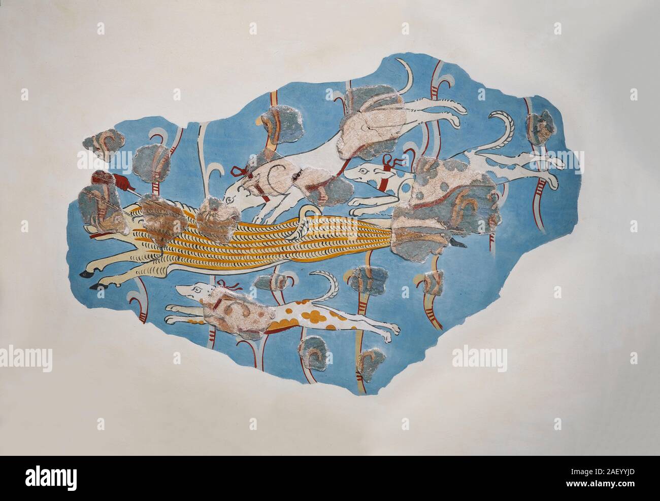 Affresco micenea pittura murale di un cinghiale caccia dalla tirinto ...