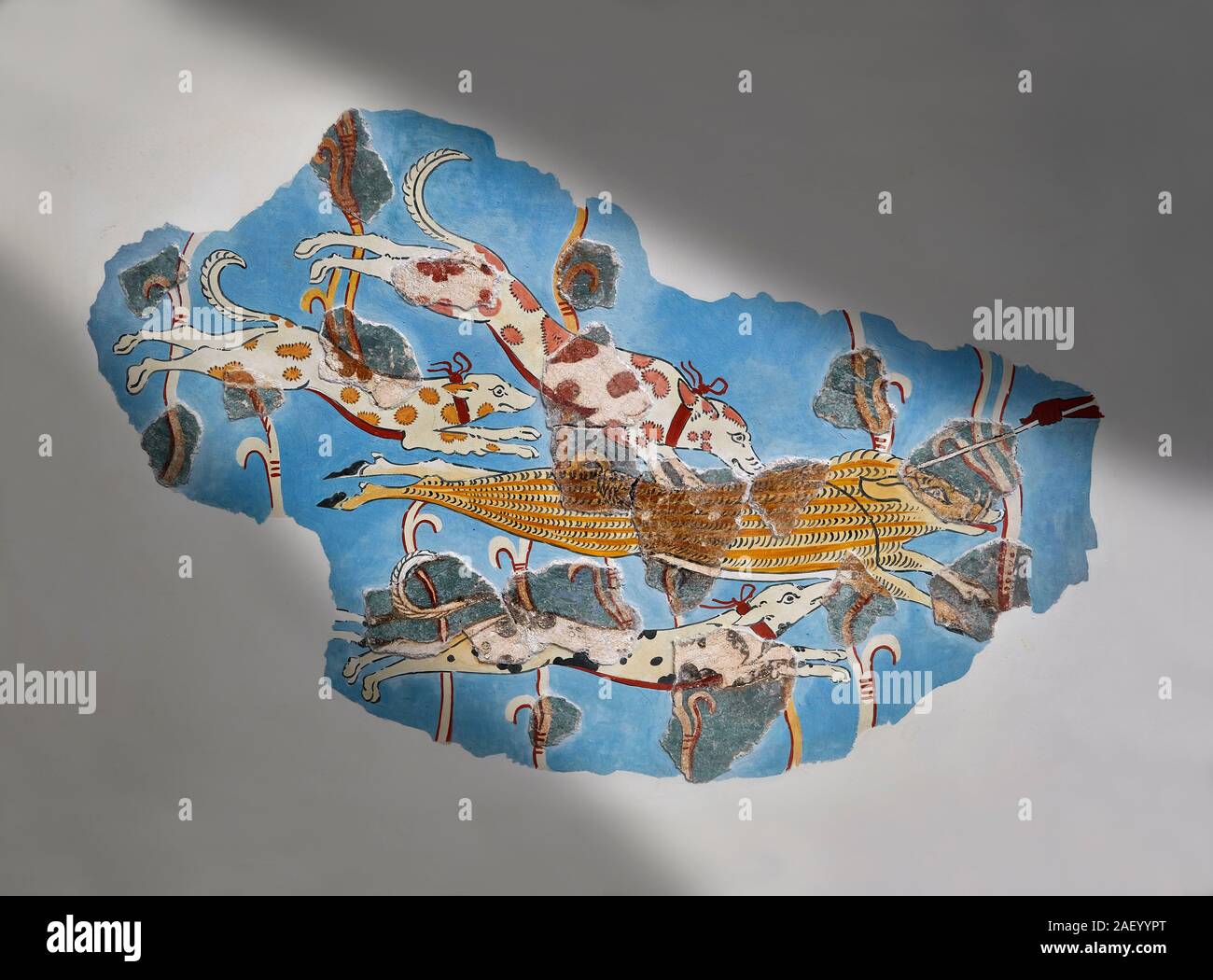 Affresco micenea pittura murale di un cinghiale caccia dalla tirinto ...