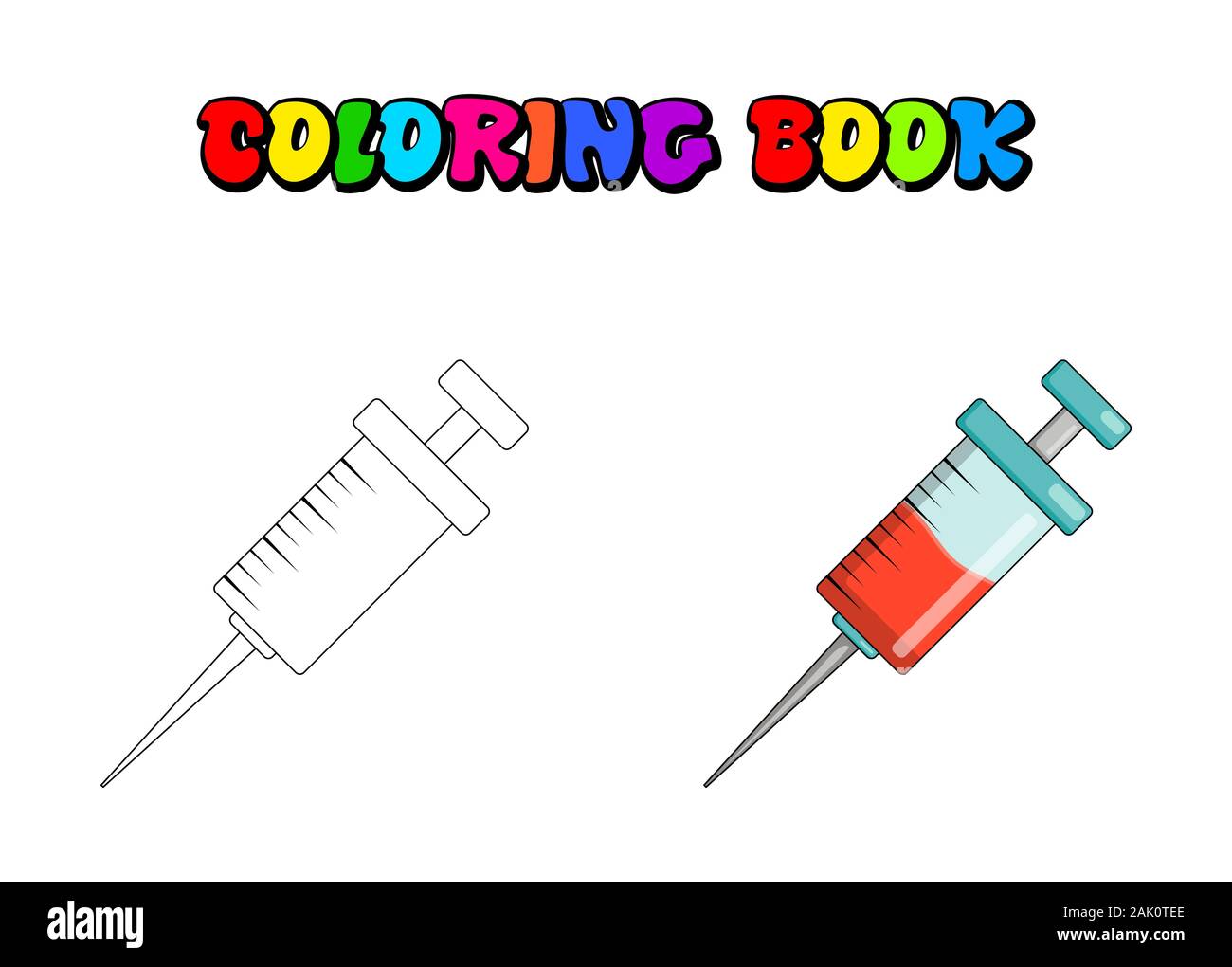 Siringa per iniezione libro da colorare per i bambini, Cartoon ago ...