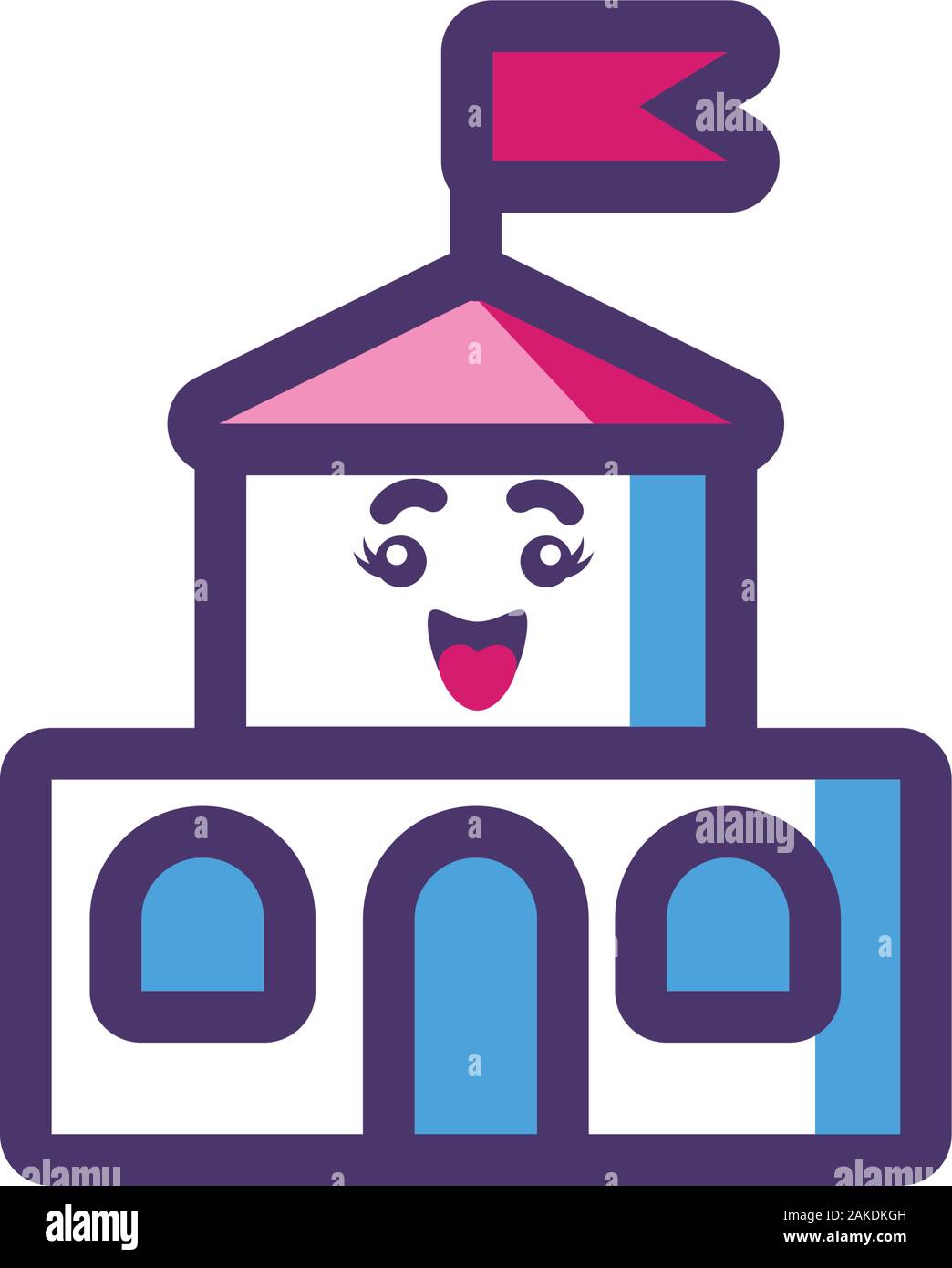 Edificio scolastico cartoon design, scuola Kawaii espressione carattere ...