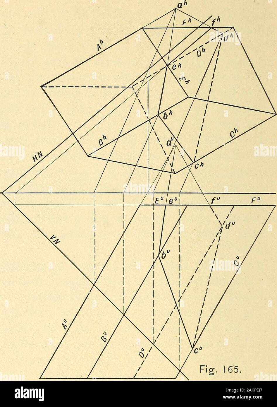 Geometria descrittiva . sectionbetween un piano e un prisma. Principio ...