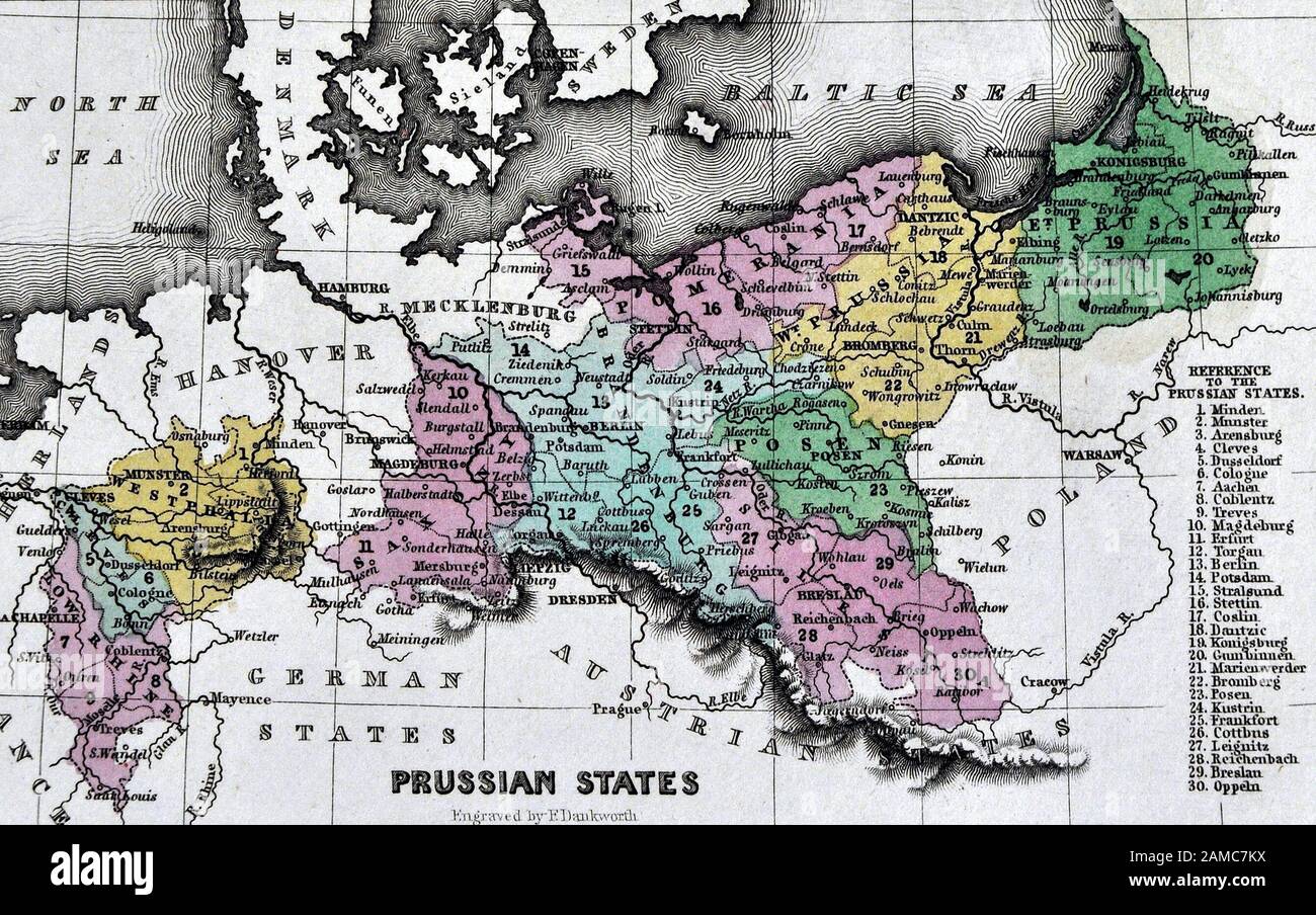 1834 Carey Mappa di Prussia Germania Polonia Berlin Brandenburg Europa ...