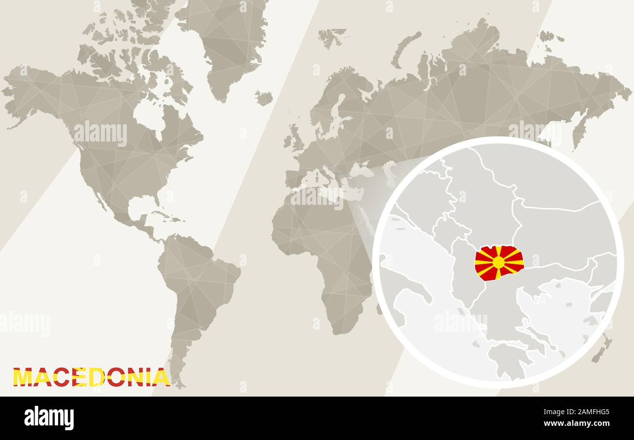 Ingrandisci la cartina e la bandiera della Macedonia. Mappa Del Mondo ...