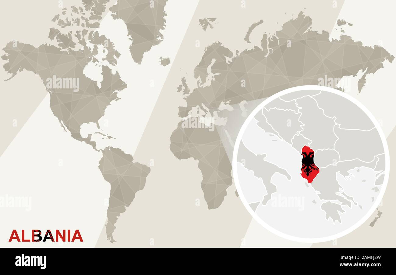 Ingrandisci la cartina e la bandiera dell'Albania. Mappa Del Mondo ...