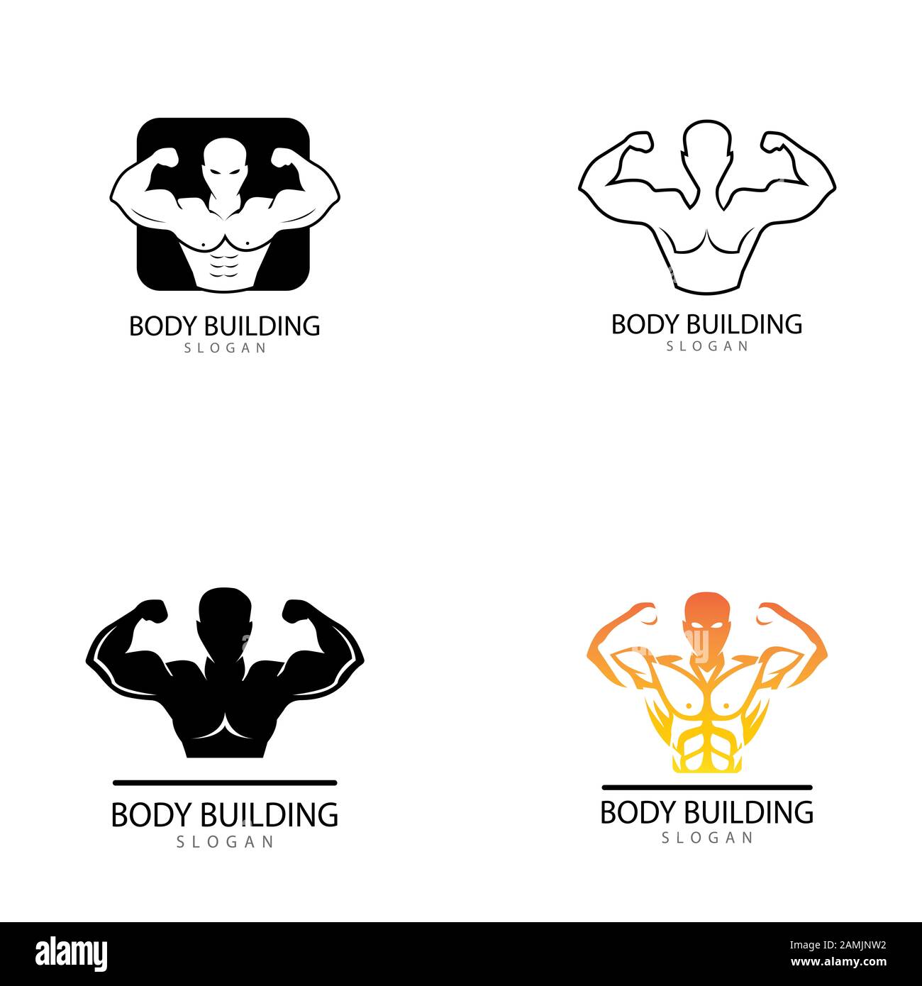 simbolo, palestra, modello, badge, forte, design, muscolo, elemento ...