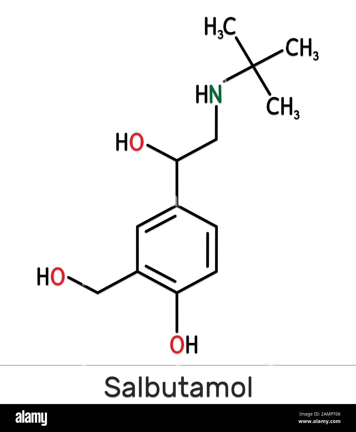 Salbutamolo, molecola di albuterolo. È un agonista a breve durata d ...
