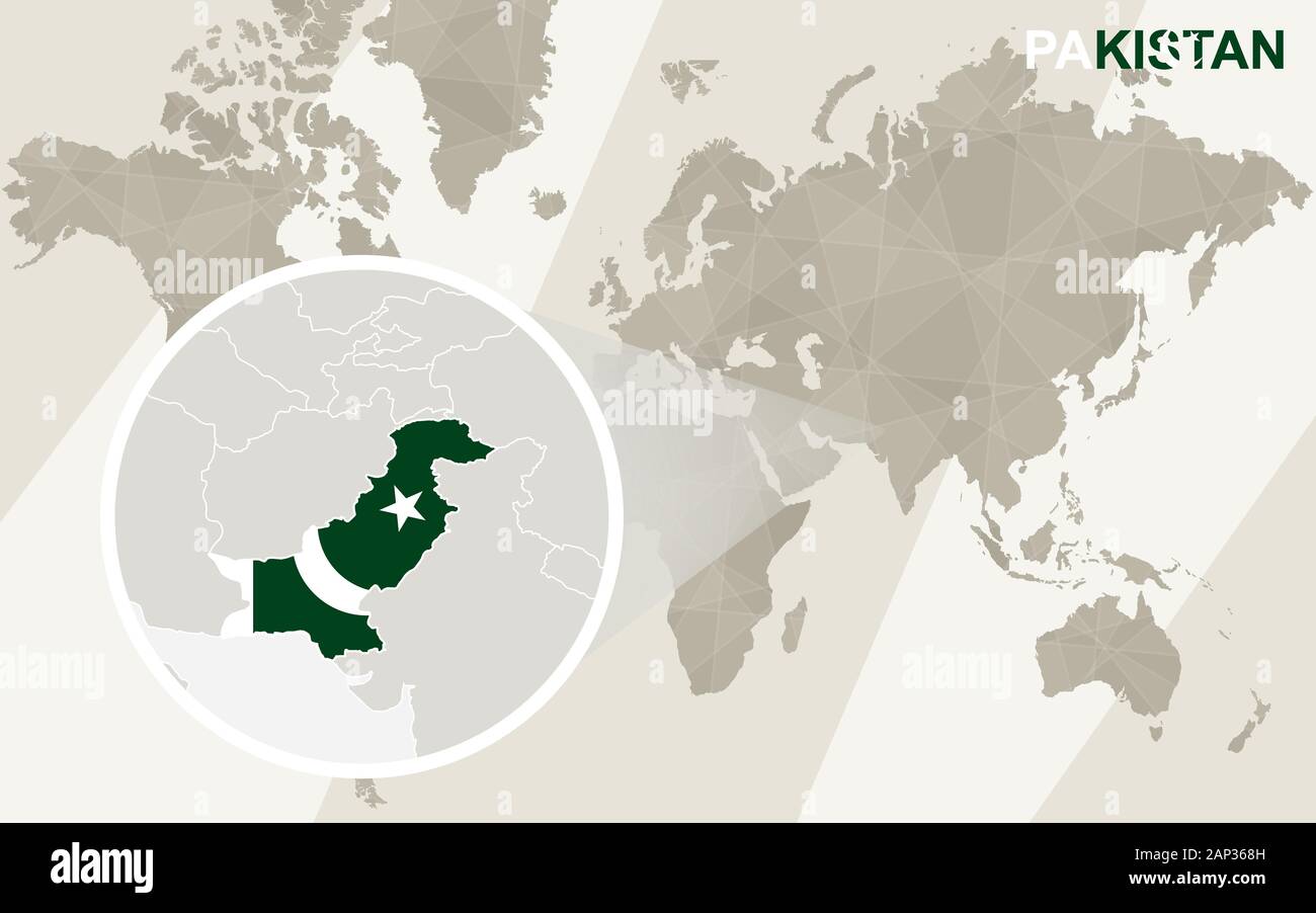 Zoom sulla mappa in Pakistan e bandiera. Mappa del mondo Immagine e ...
