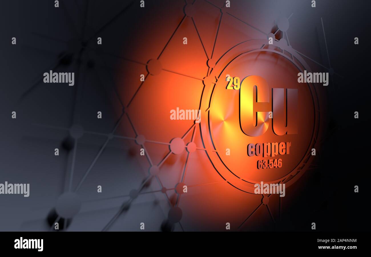Rame elemento chimico. Segno con numero atomico e peso atomico ...