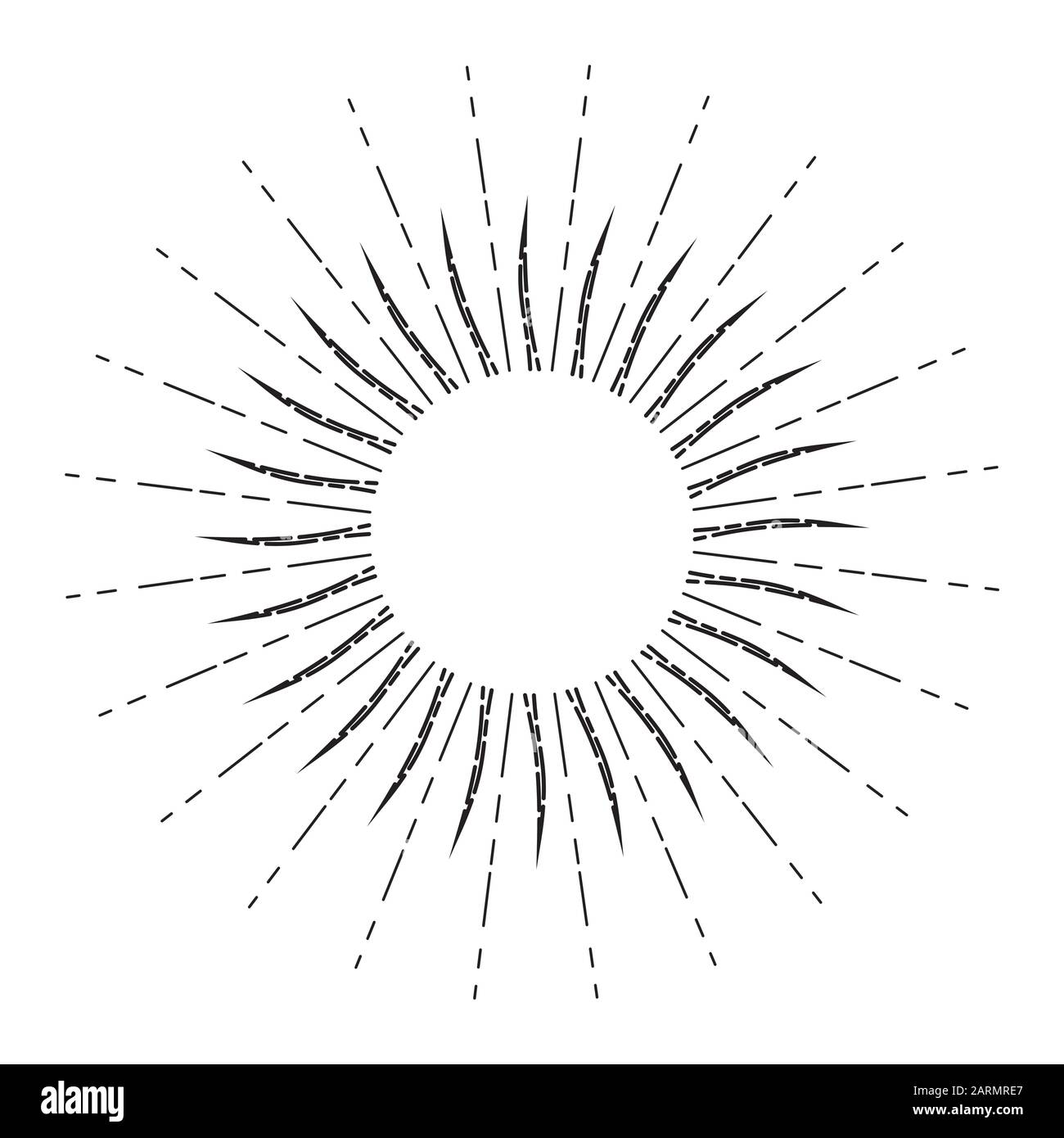 Disegno lineare di raggi solari in stile vintage. Sunburst isolato su ...