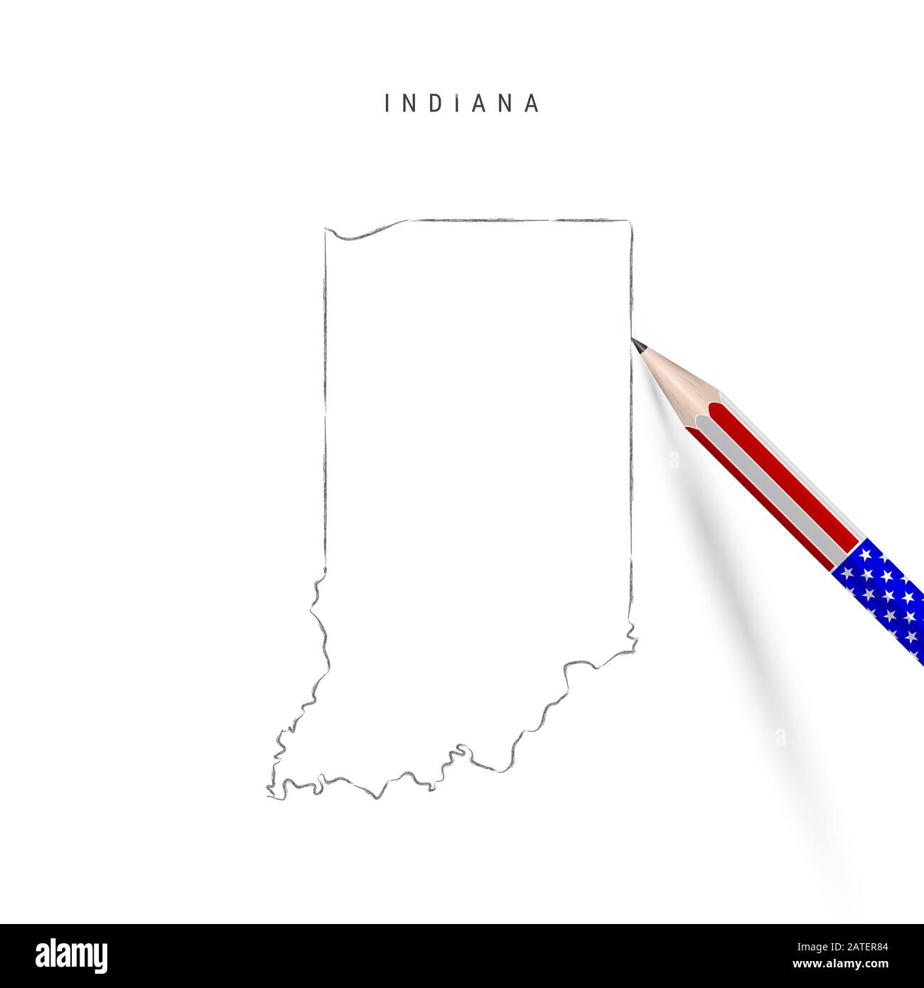 Schizzo a matita della mappa dello stato dell'Indiana USA. Indiana ...