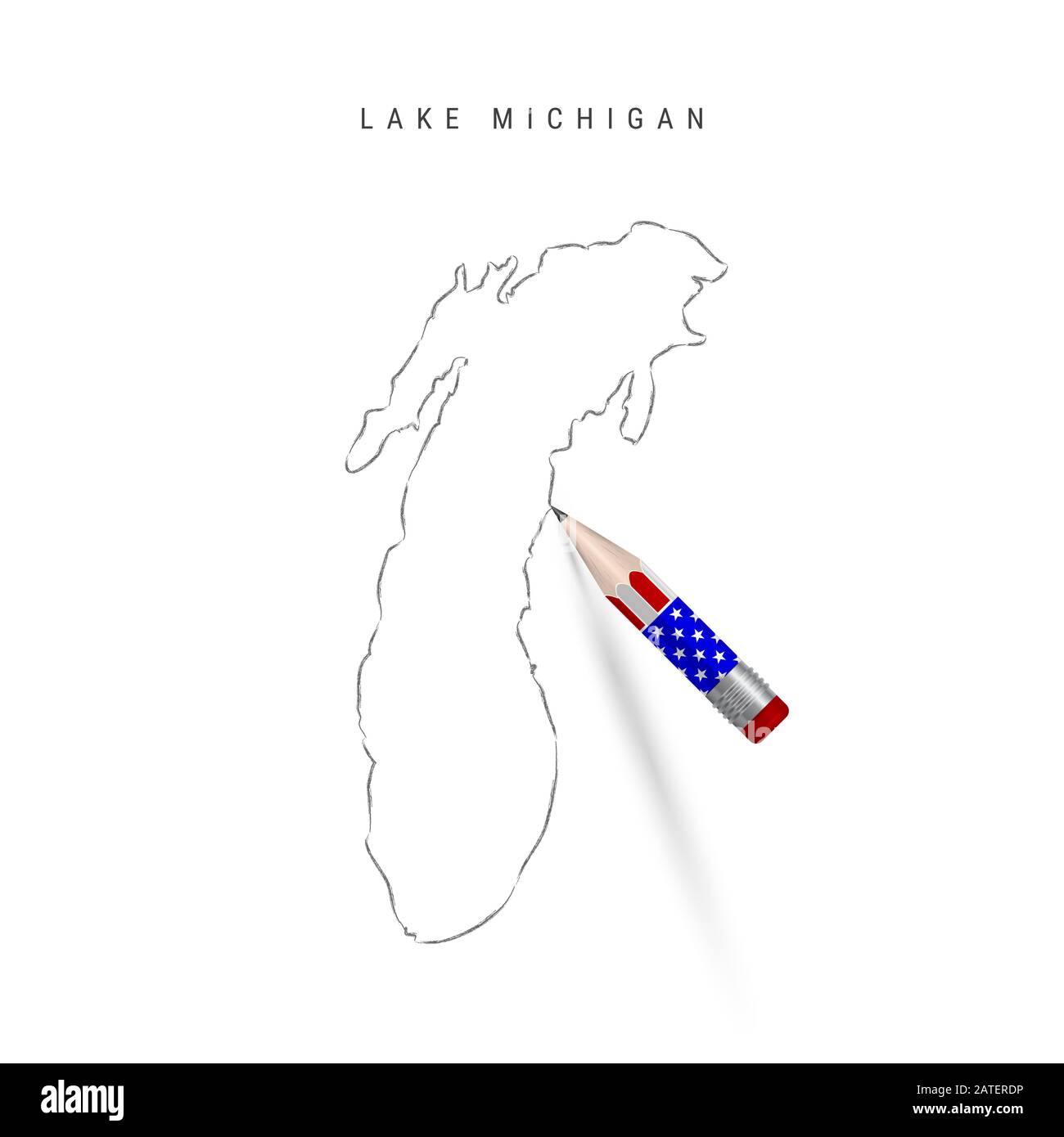 Lago Michigan mappa matita schizzo. Lago Michigan contorno mappa con ...