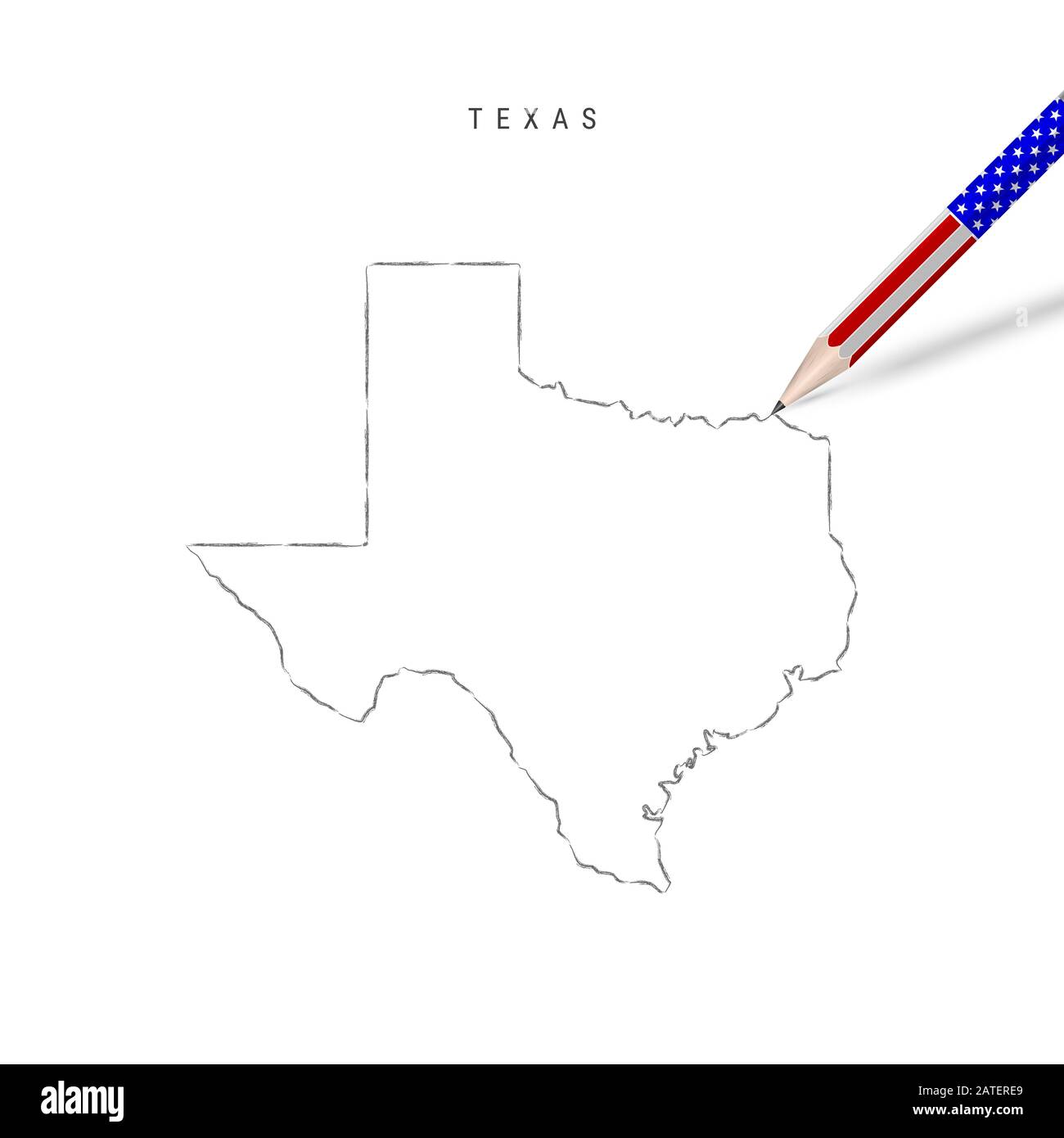 Texas US mappa stato disegno matita. Texas contorno mappa con matita 3D ...