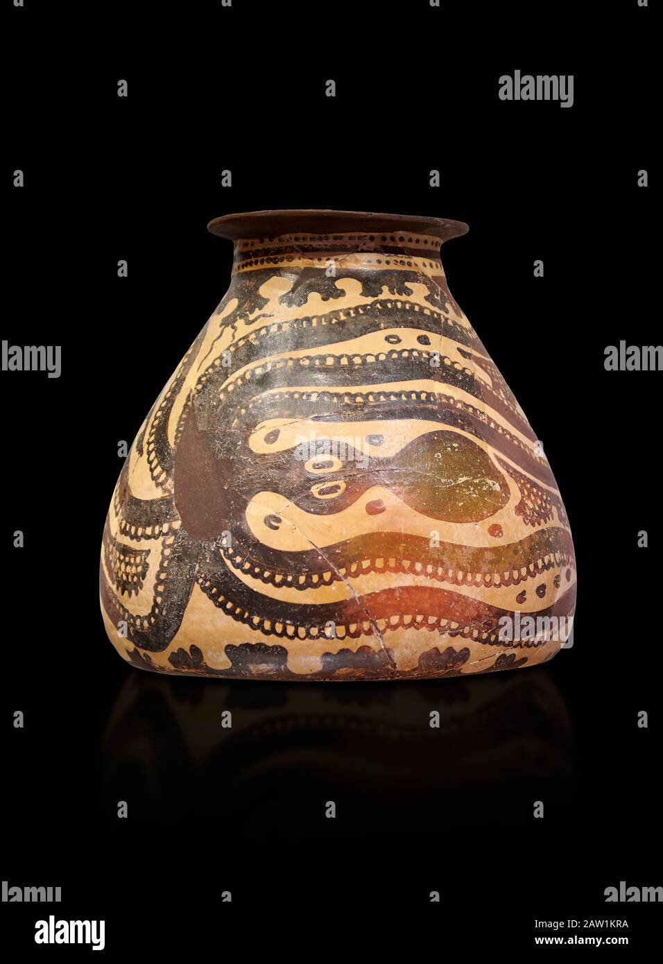 Alabastra in argilla decorata in stile minoico con polpo stilizzato tra ...