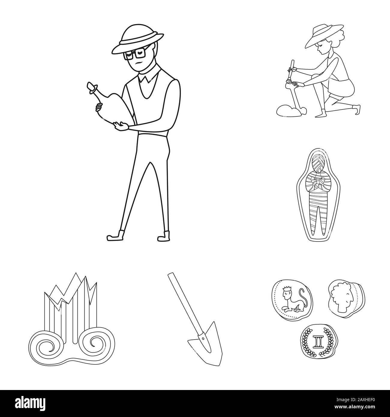 Disegno vettoriale della storia e icona di ricerca. Raccolta di storia ...