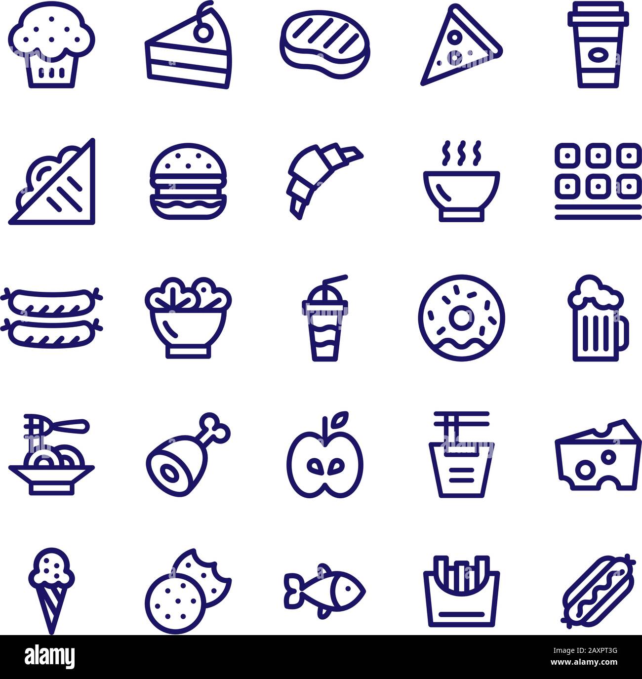 Set di icone del menu cibo. Collezione di simboli fast food Immagine e ...