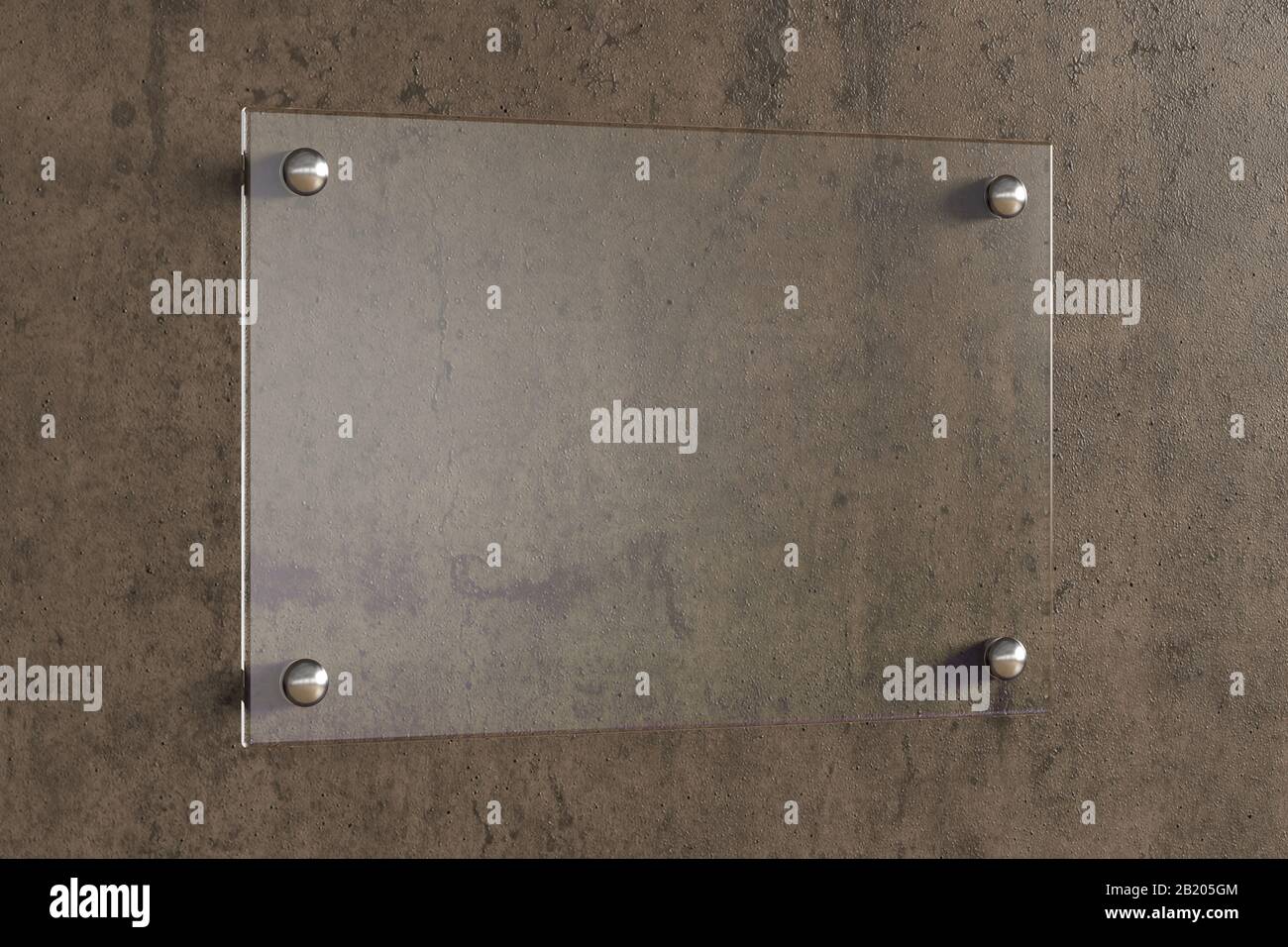 Cartello in vetro trasparente orizzontale bianco sulla parete marrone ...