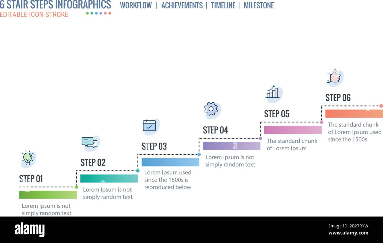 Gradini scala, scala di obiettivi, modello di infografica Timeline, livelli di avvio. Leadership ...